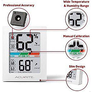 AcuRite Humidity Meter Hygrometer and Indoor Digital Thermometer with Temperature Gauge and Humidity Gauge, Room Thermometer Comfort Scale, 3 x 2.5 Inches, White (01083M)