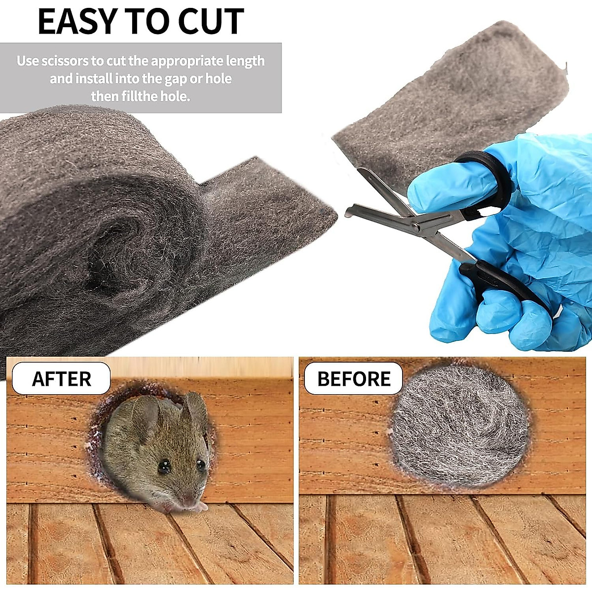 Steel Wool for Mice Control,4 Pack of 3.1" x13 Ft Steel Wool,Gap Filler for House & Garage,Keep Mice Away from Holes, Siding, Pipeline, Vents in Garden, House, Hardware DIY Kit（ #3 Coarse）