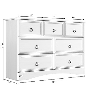LGHM Modern 7 Drawer Dresser, Dressers for Bedroom, Chest of Drawers Closet Organizers and Storage Clothes - Easy Pulls Handle, Textured Borders Living Room, Hallway, White