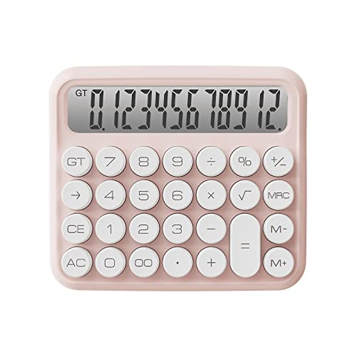 LOCOCK Standard Function Desktop Calculator, 12-Digit Large LCD Display and Big Round Buttons for Office, School, Home,Business Use (Pink)