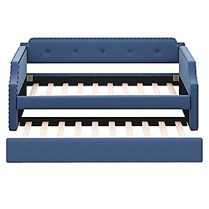 n/a Upholstered Daybed with Trundle, Wood Slat Support,Upholstered Frame Sofa Bed, Twin