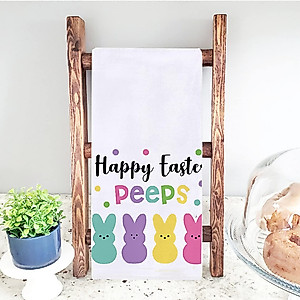 Happy Easter Peeps Kitchen Dish Towel 18 x 28 Inch, Spring Summer Rabbit Tea Towels Dish Cloth for Cooking Baking Set of 2