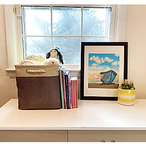 HunnyBunny Foldable Storage Bins - Premium Quality Organizing Baskets for Home Office, Living Room, Bedroom, Kitchen, Bathroom, Nursery, Closet - Collapsible Cube, Cotton Fabric, 13x13 - Pack of 4 (Brown)