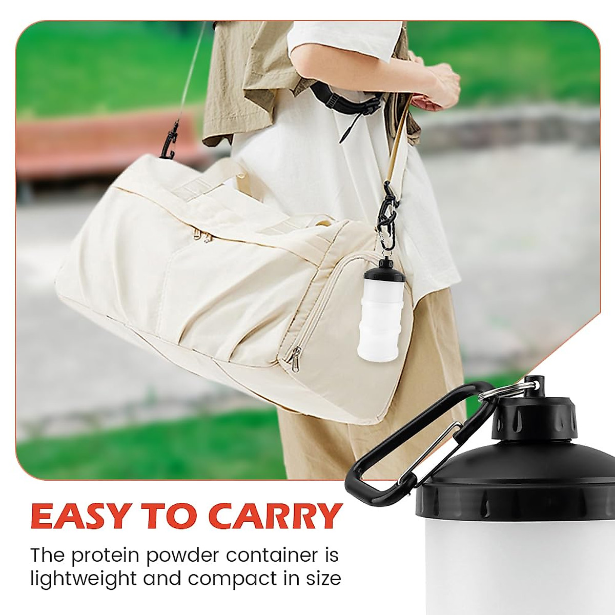 JIANWEI Protein Powder Storage Container, 3 Layer Stackable Leak-proof Formula Dispenser with 50 Inspirational Words Stickers and 1 Keychain, Portable Protein Powder Holder(Black+white)