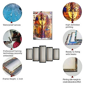 Wall HDQ Egyptian Wall Art Pharaoh Mask Canvas Print Painting Ancient Egypt Art Wall Decor King TUT Prints Home Decor Pop Art Office Decor Egyptian Gift Framed Ready to Hang (44" H x 28" W)