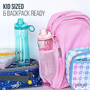 Pogo BPA-Free Tritan Kids Water Bottle with Silicone Soft Straw, Pink Paint, 18 oz.