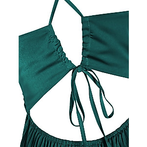 ZAFUL Womens Satin Sexy Backless Wrap V Neck Sleeveless Spaghetti Strap Pleated Flowy Party Midi Dress