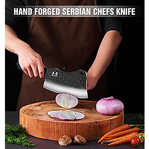 Cleaver Knife, ENOKING Meat Cleaver Hand Forged Serbian Chefs Knife German High Carbon Stainless Steel Butcher Knife for Meat Cutting with Full Tang and Gift Box, Chinese Cleaver for Kitchen & Outdoor
