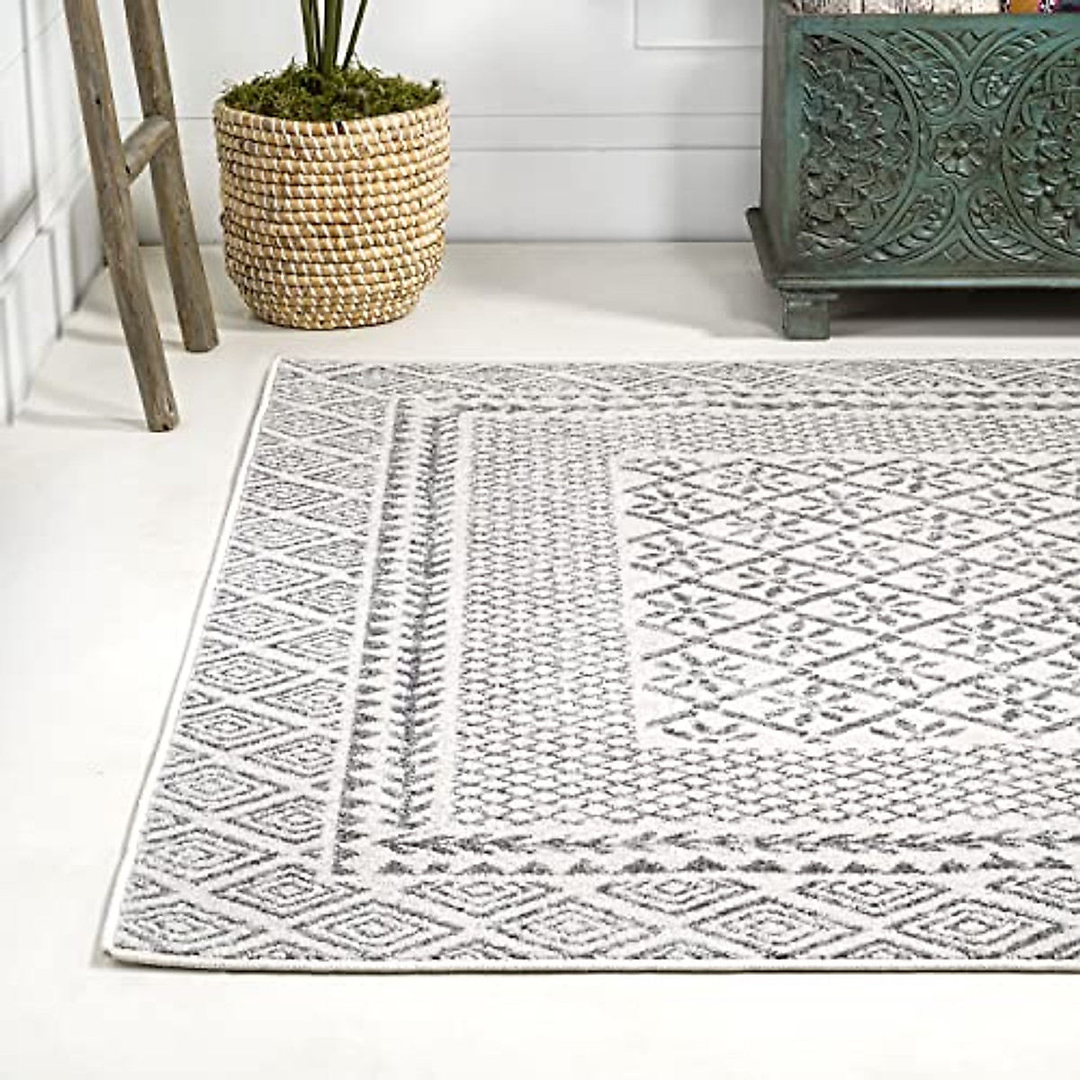 JONATHAN Y MOH107A-5 Athens Modern Geometric Boho Rug Indoor Area-Rug, Moroccan, Farmhouse, Southwestern Easy-Cleaning,Bedroom,Kitchen,Living Room,Non Shedding, Gray/Cream, 5 X 8