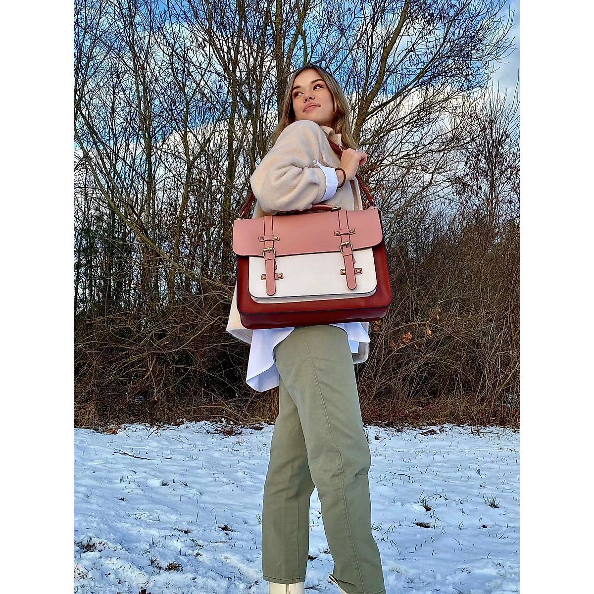 ECOSUSI Laptop Bag for Women Vegan Leather Messenger Bag Fashion Briefcase Backpack 15.6 inch Computer Satchel Bag