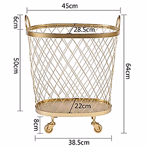 QQXX Fong Rolling Laundry Hamper - Wrought Iron Toy Storage Box Kitchen Storage Basket (Color : Gold)