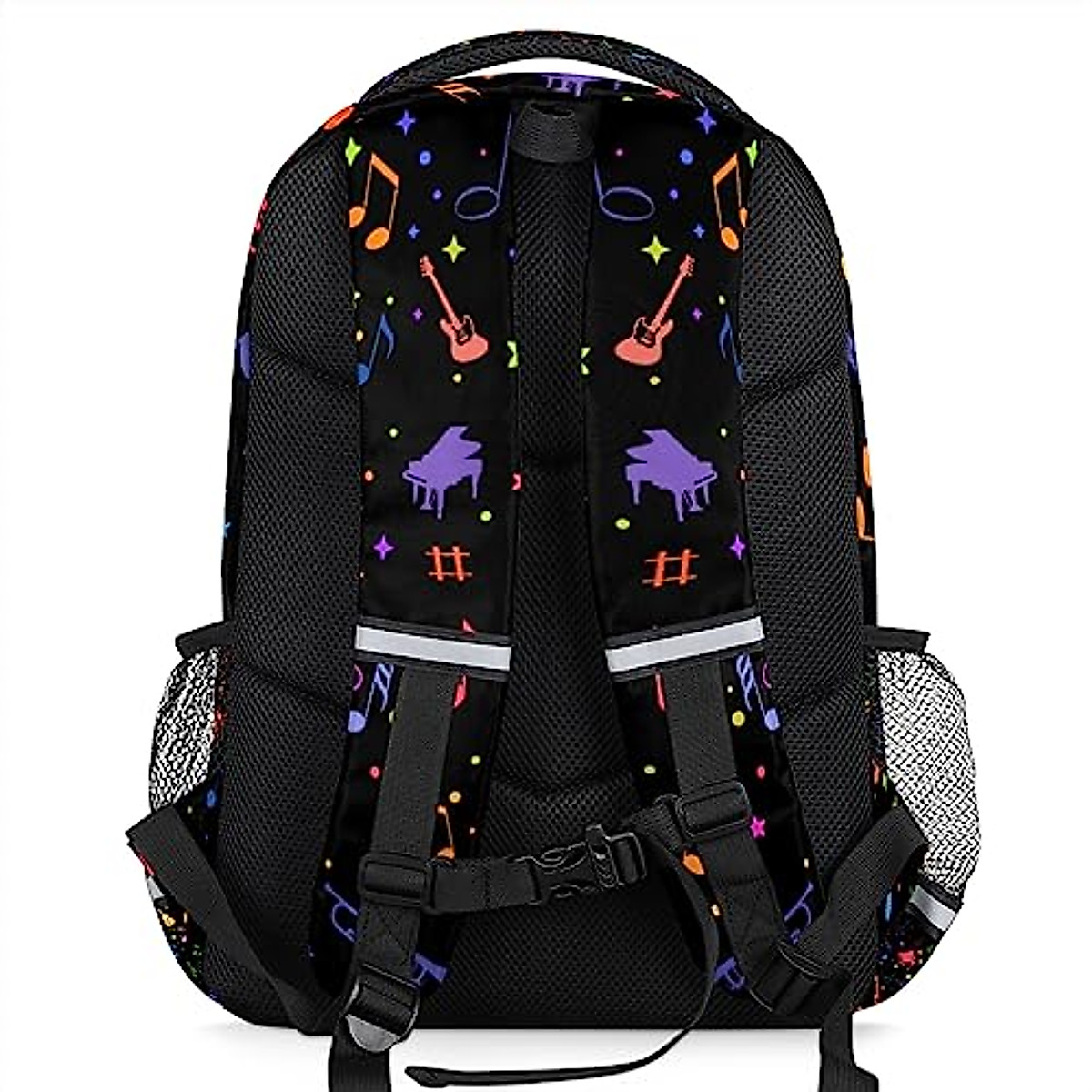 YoCosy Cute Black Colorful Music Guitar Backpack School Bookbag Laptop Purse Casual Daypack for Teen Girls Women Boys Men College Travel