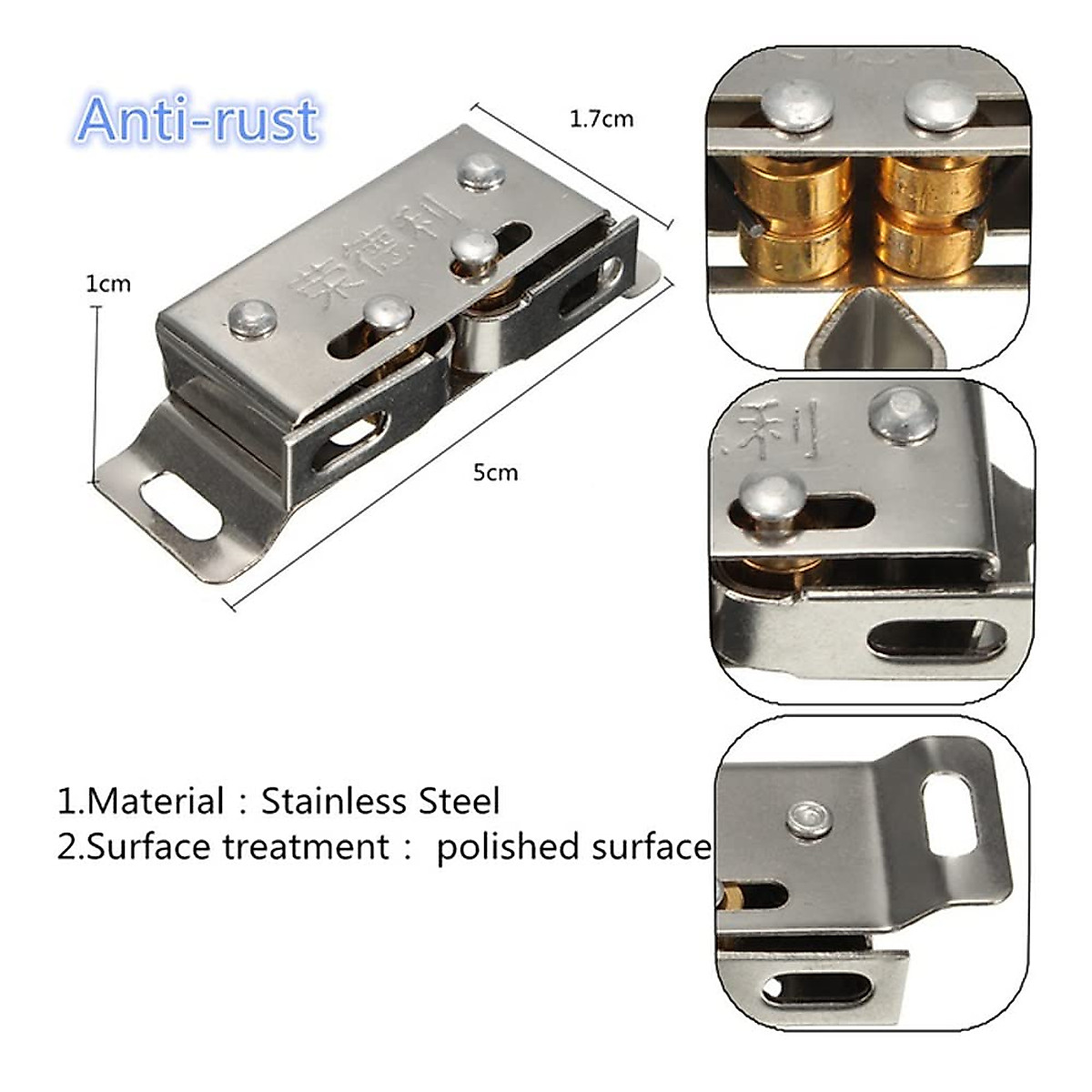 Stainless Steel Double Roller Catch,Suck Touchs Beads Kitchen Cupboard Cabinet Latch Hardware Roller Cabinet Door Catch 20 Pair