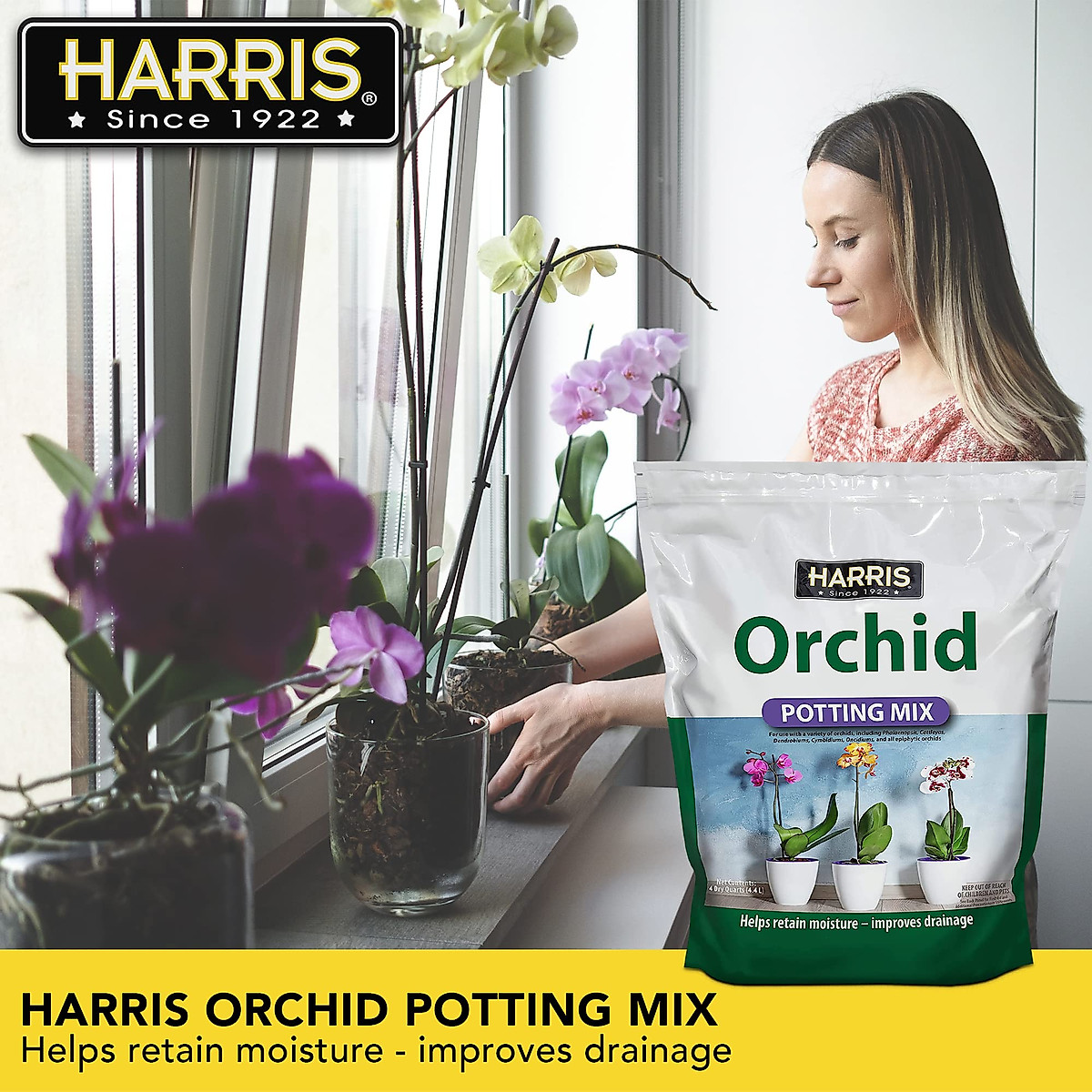 Harris Premium Orchid Potting Mix, Optimal Soil Mix for All Types of Orchids, 4qt, White