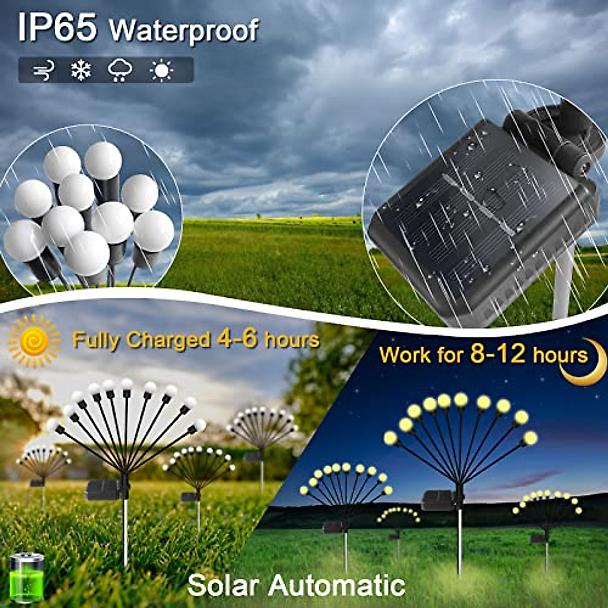 YOULESHU Oleshu Solar Firefly Light, Garden Lawn Firefly Light, Outdoor Waterproof Solar Light, Wind Swaying Light, Solar Garden Light, Patio, Path, Lawn Decoration (2 Pack Warm Light)