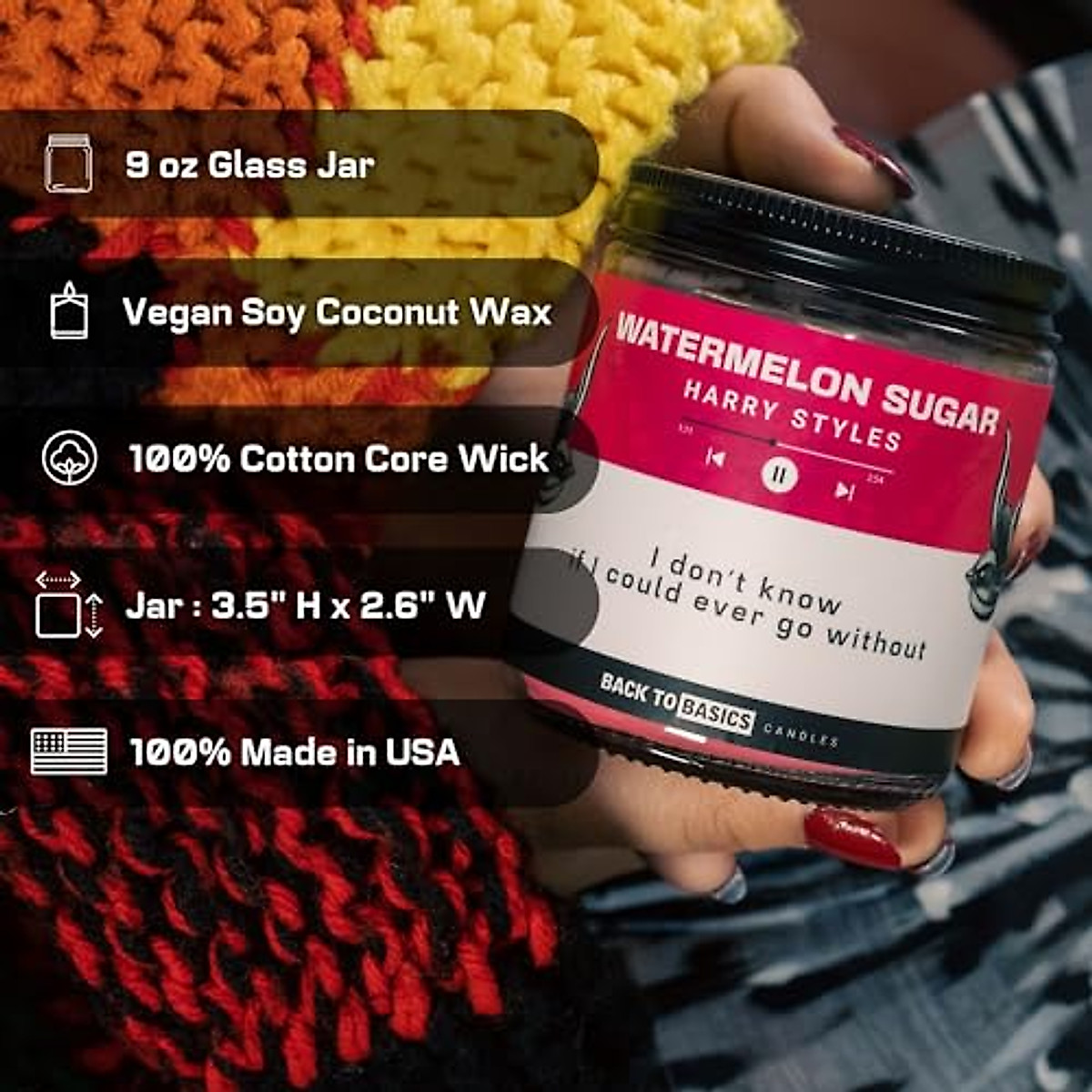 Back to Basics | Watermelon Sugar - 9oz Soy Wax Lavender Scented Candle for Home Decor, Birthday Gifts for Women, Men, Best Friend | Relaxing Aromatherapy Made in USA