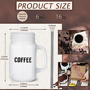 Dandat 6 Set of Matte White Mason Jar Coffee Cups 16 oz Farmhouse Mason Jar Mugs with Handles Coffee Drinking Glasses with Ribbon for Cold Coffee Beverages Cocktails Sodas Juice Decoration Storage