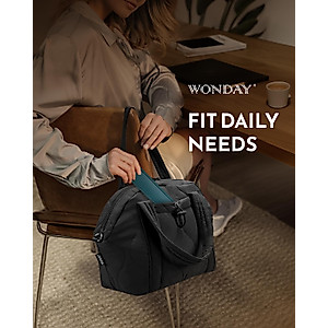 WONDAY Simple Puffer Lunch Bag for Women, Black Adult Lunch Box with Shoulder Strap, Insulated and Leakproof Lunch Tote Keeps Food Fresh, Large Lunch Bag, Perfect for Work, College and picnic
