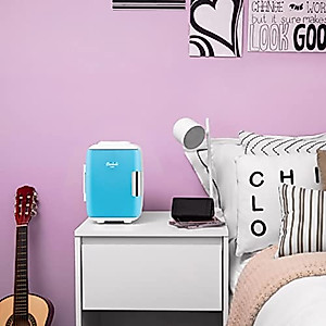 Cooluli Skin Care Mini Fridge for Bedroom - Car, Office Desk & Dorm Room - Portable 4L/6 Can Electric Plug In Cooler & Warmer for Food, Drinks, Beauty & Makeup - 12v AC/DC & Exclusive USB Option, Blue