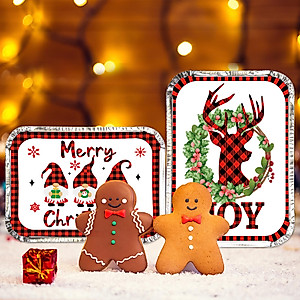 WorldBazaar Christmas Aluminum Leftover Containers 36PCS Watercolor Christmas Food Storage Containers with Lids Disposable Christmas To Go Containers Foil Tin Pans Winter Holiday Party Supplies