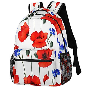 TropicalLife Floral Poppy Pattern Backpack for Women Men, Travel Laptop Backpack Lightweight Computer Hiking Gym Sports Rucksack Casual Daypack Carry On Backpack Work Bag