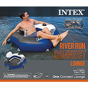 Intex 58854EP River Run Single Person Inflatable Connecting Lounge Tube Chair w/Mesh Bottom, Backrest, & Built in Cupholders, Blue (2 Pack)