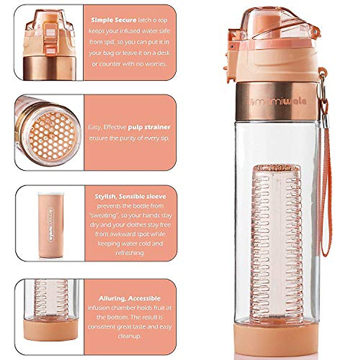 MAMI WATA Fruit Infuser Water Bottle – Unique Stylish Design – Includes Fruit Infused Water recipes eBook & Insulating sleeve – Create Naturally Flavoured Fruit Infused Water – Beautiful Gift Box
