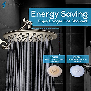 SparkPod 9.5 Inch Large Rain Shower Head - Luxury Rainfall Shower Head - High Pressure Showerhead, Full Body Coverage with Anti-Clog Silicone Nozzles -No Hassle, Easy Install (1/2 NPT, Brushed Nickel)