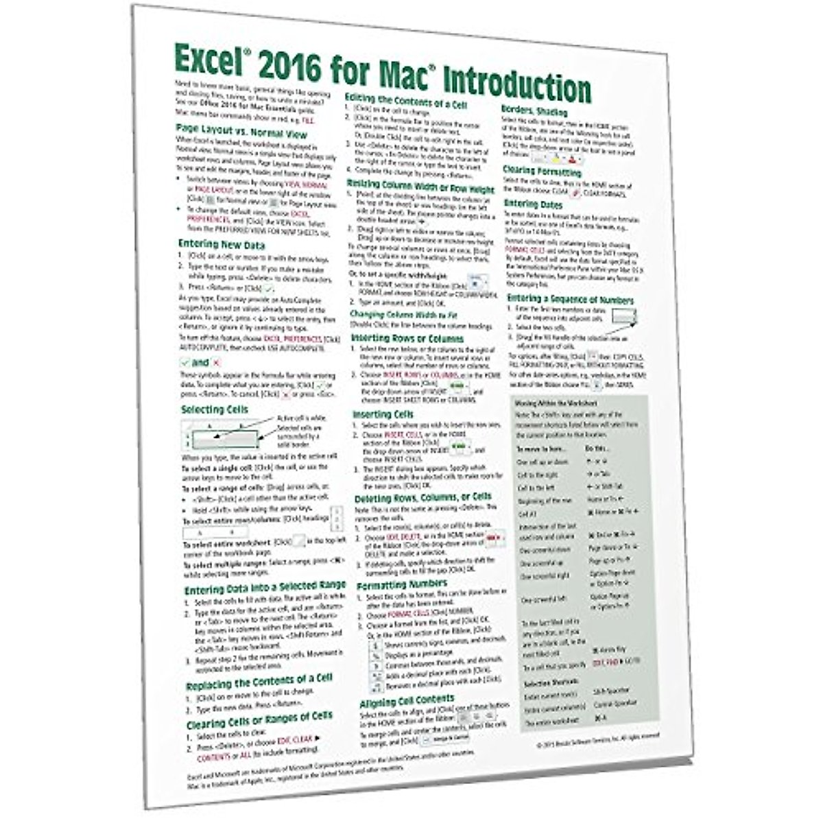 Excel 2016 for Mac Introduction Quick Reference Guide (Cheat Sheet of Instructions, Tips & Shortcuts - Laminated Cards)