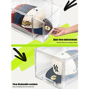 SCAVATA 2 Pack Hat Organizers, Stackable Clear Baseball Caps Holder Box Containers With Drawers for Hats Snapback Cap Storage, Hat Rack Display Case -Clear