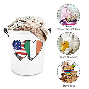 Irish American Flag Hearts Large Laundry Basket Hamper Bag Washing with Handles for College Dorm Portable