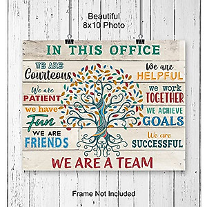 Teamwork Office Wall Art &amp; Decor - Home Office Wall Art - Inspiration Motivational poster - In This Office We Are A Team Saying - Motivational Gift for Boss Manager - Positive Inspirational Quote 8x10