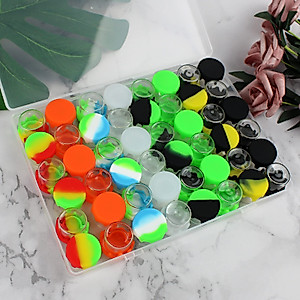 Glass Concentrate Container with Silicone Lids 48-Pack 6ml Round No-Neck Storage Jar for Oil, Lip Balm, Wax, Cosmetics by ooDuo, Multi