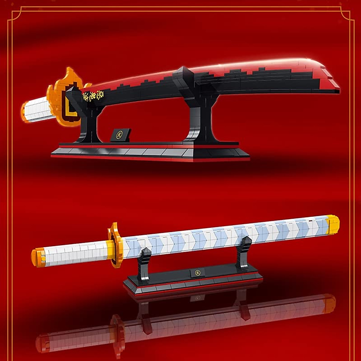 FDEYES Sword Valley Demon Slayer Swords Splicing Building Block Model, 790Pcs Blocks Toys Cosplay Anime Katana, 27in Handmade Samurai Sword Set with Scabbard and Stand