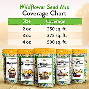 90,000 Wildflower Seeds - 3oz Pure Wild Flower Seed Pack - 18 Variety - Perennial Flower Seeds for Attracting Birds & Butterflies - Open Pollinated, Flower Garden Seeds for Planting Outdoors