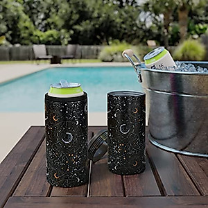 NewYT Skinny Can Cooler,Slim Can Cooler Insulated,Double Wall Vacuum Stainless Steel Drink Holder,Skinny Can Coozie 12oz for Hard Seltzer,Slim Beer and Energy Drinks-Astrology Print