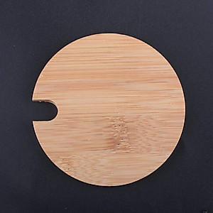 4Pcs Natural Bamboo Mug Lids with Spoon Hole Regular Mouth Mug Cover Heat Resistant Decorative Bamboo Lids Compatible Cup Lid for Drink Cup Coffee Mug Jar (Outer Diameter 3.35inch)