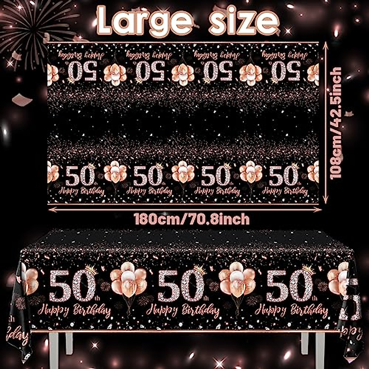 3Pcs 50th Birthday Tablecloth Decorations for Women-Rose Gold Pink Table Cloth Happy 50 Birthday Theme Party Supplies Table Cover Plastic Disposable Rectangular Party Decorations(50th Birthday)