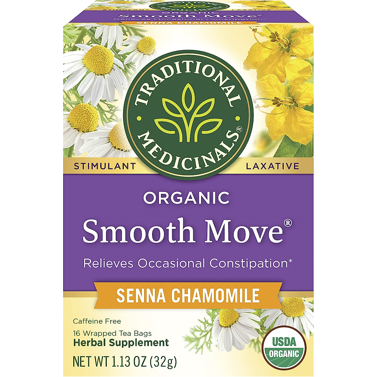 Traditional Medicinals Smooth Move Senna Herbal Stimulant Laxative Tea, Chamomile, Net WT 1.13oz (Pack - 2)