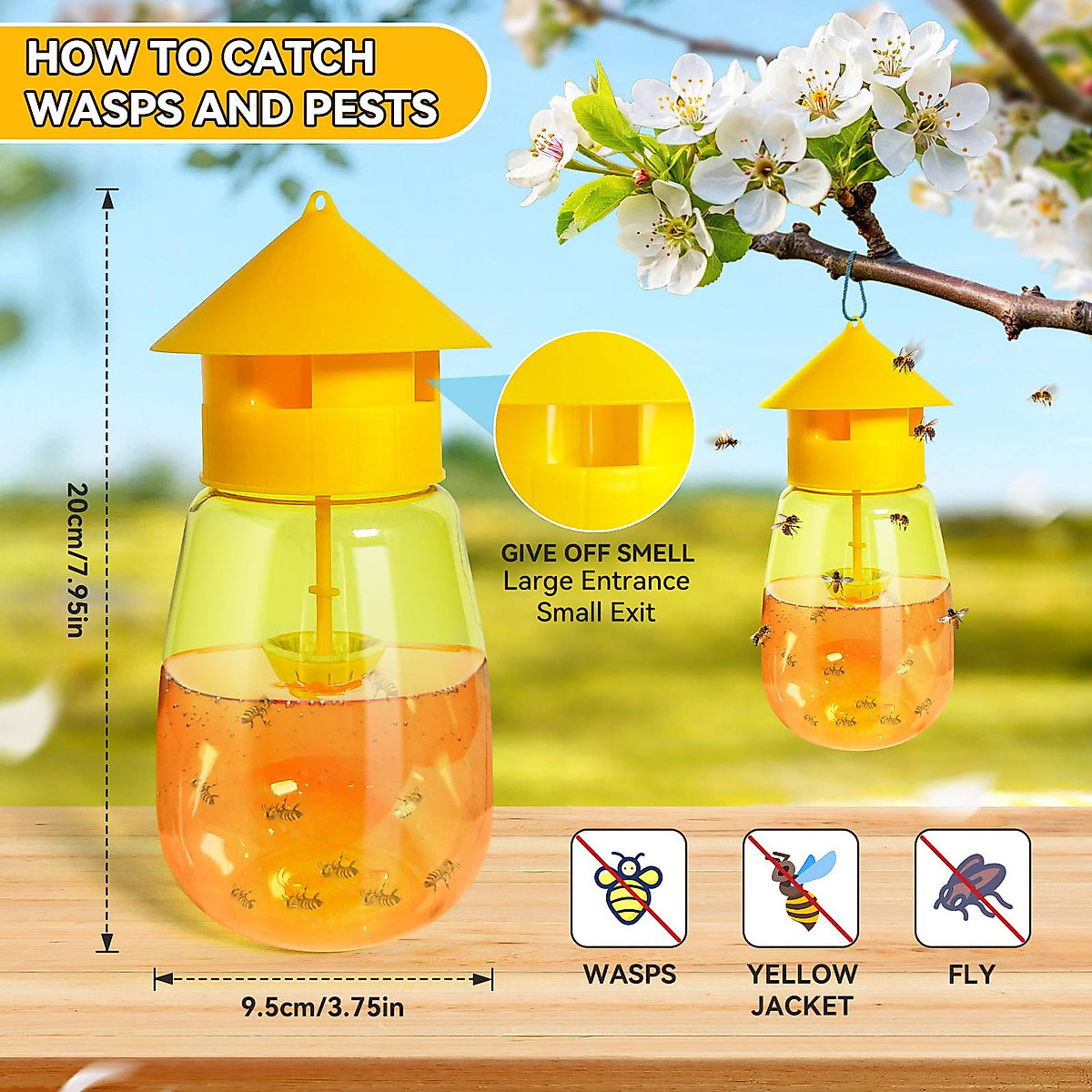 ITISBLTN 2 Packs Wasp Trap – Extra Large Yellow Jacket Trap Reusable Outdoor Hanging Ground Bee Wasps Killer Traps for Outside Garden, Patio, Backyard, Camping