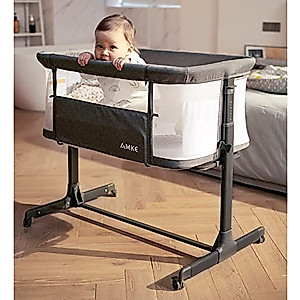 AMKE Baby Bassinets, Bedside Sleeper for Baby,All mesh Baby Crib Portable Bassinets for Safe Co-Sleeping, Safe Adjustable Baby Bed for Baby Infant Newborn Girl Boy