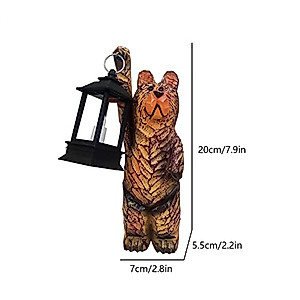 Carved Bear Chainsaw Carving with Lantern, Resin Lantern Bear Sculpture Decoration Lamp, Home Welcome Bear Solar Powered LED Outdoor Decor Garden Light, Indoor Outdoor Decor (A)