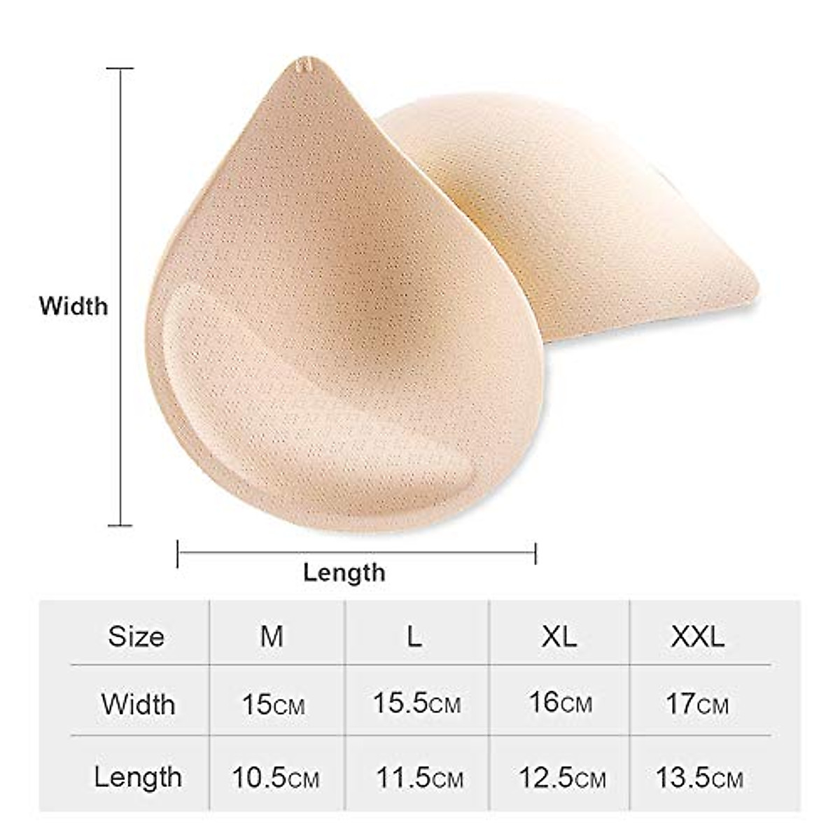 KAHIOE 1 pair teardrop shape latex breast pad Insert Women's Bra Pads Breast Enhancer Chest Push Up Cups for Swimsuits Yoga (Beige, XXL)
