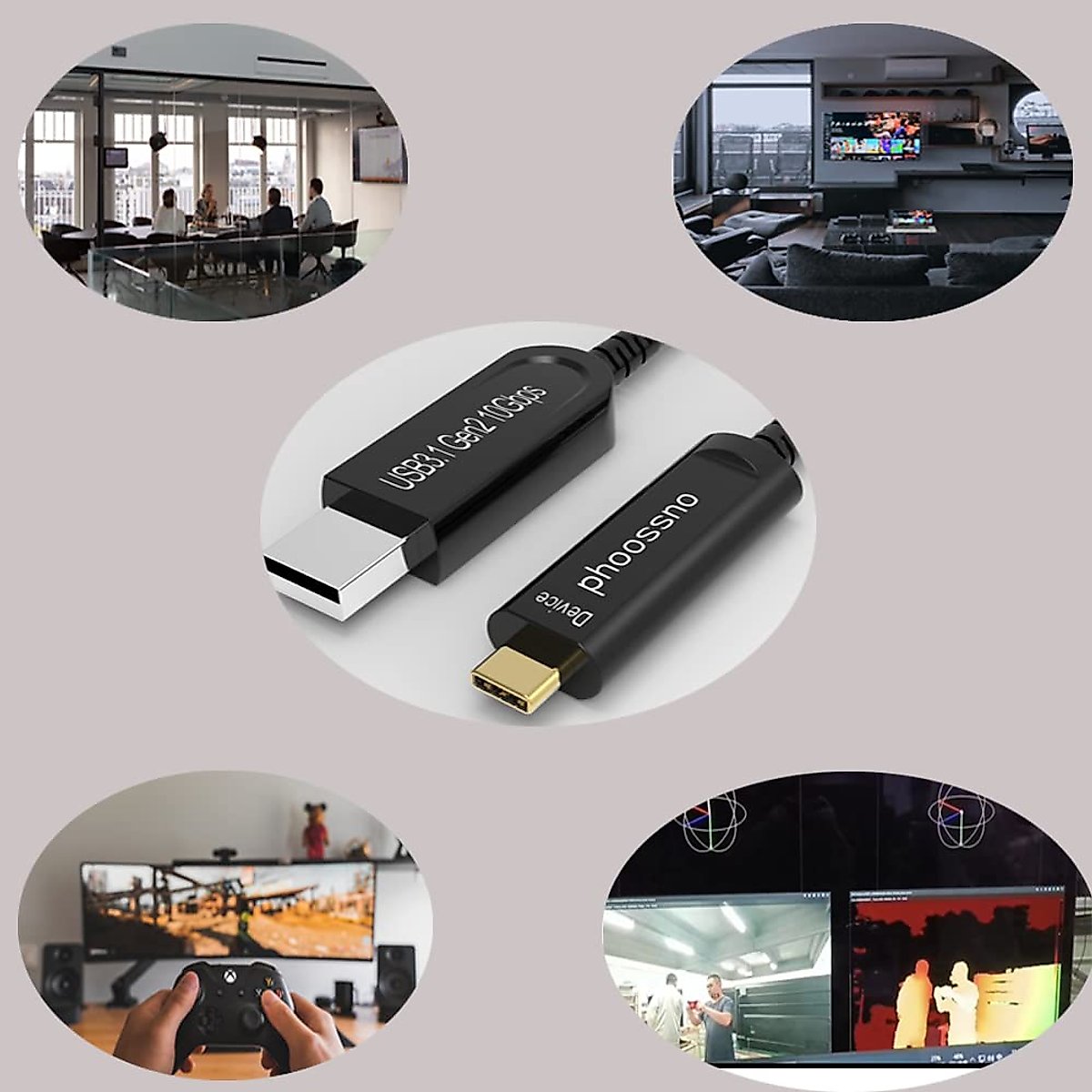 USB A to C Fiber Optical Extension Cable USB 3.1 Gen2 10Gbps 15M 50FT Compatible with Microsoft Azure Logitech Camera Aver &Vaddio & Barco ClickShare Touch Screen Kinect Oculus VR Intel RealSense