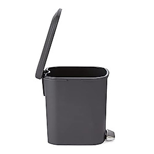 Amazon Basics Compact Bathroom Plastic Trash Can with Steel Pedal Step, Black, 6-Liter