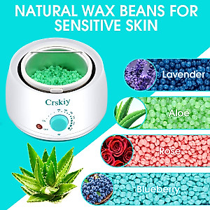 Crskiy Wax Warmer Hair Removal Kit for Women and Men with 4 Flavors Hard Wax Beans (14.1oz), Multiple Formulas for Coarse Hair, Eyebrow, Armpit, Bikini, and Brazilian Waxing