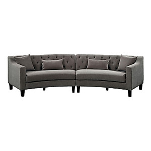 Furniture of America Stenson Contemporary Chenille Tufted Sectional in Warm Gray