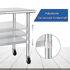 HARDURA Stainless Steel Table with Wheels 24 x 36 Inches Casters NSF Heavy Duty Commercial Work & Prep Table with Undershelf and Galvanized Legs for Restaurant Kitchen Bar and Hotel Garage