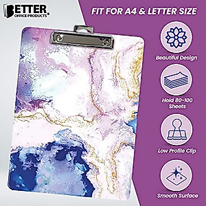 Fashion Clipboard, Abstract Art Design, Standard A4 Letter Size, 12.5" x 9", Wooden Clipboard, Low Profile Clip, Decorative Clipboard, by Better Office Products (Blue-Purple)