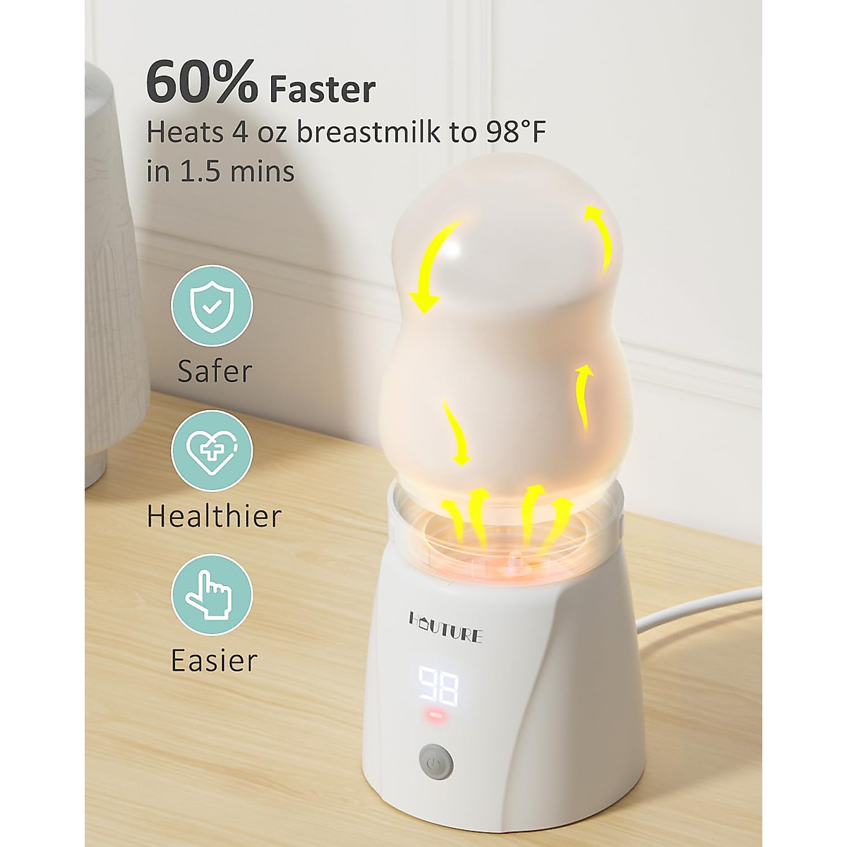 Baby Bottle Warmer, Fast Heating Digital Bottle Warmer (Plug-in) with 4 Adapters Fits Most Baby Bottles, Accurate Temperature Control, Night Light, Portable Size Bottle Warmer for Breastmilk& Formula